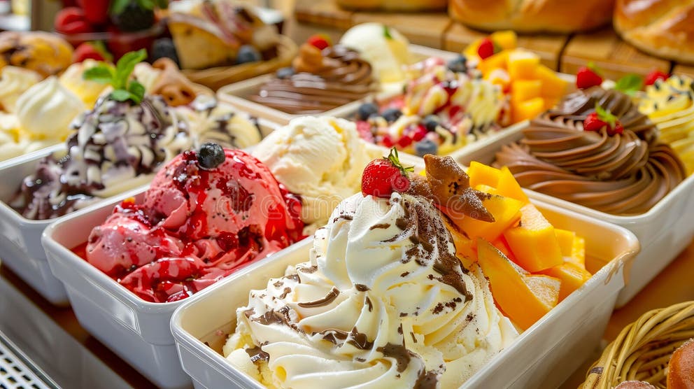 Ice Cream in a Box with Different Toppings Stock Photo - Image of fruit ...