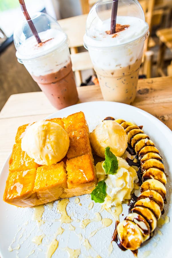 Ice Cream on Bread with White Dish Stock Image - Image of party ...
