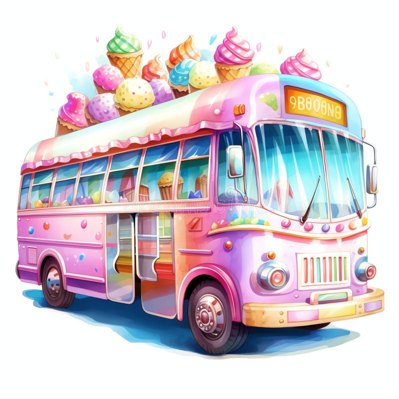 Ice Cream Bus Beautiful Sweets Candyland Fairytale Stock Illustration ...