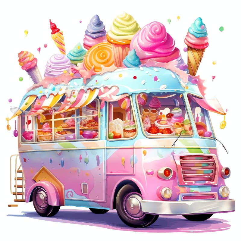 Ice Cream Bus Beautiful Sweets Candyland Fairytale Stock Illustration ...
