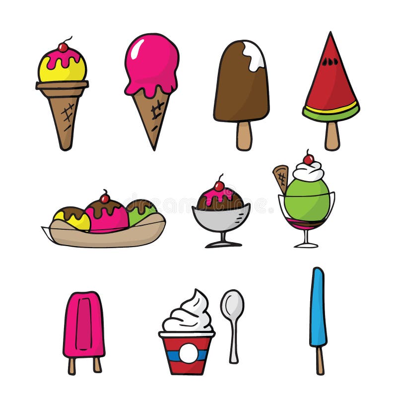 Ice Cream Cartoon Drawing Icons Stock Vector - Illustration of menu ...