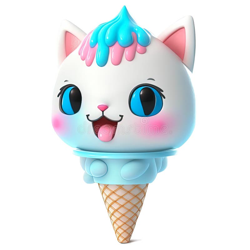 Ice-cream cat 3d rendering stock illustration. Illustration of childish ...