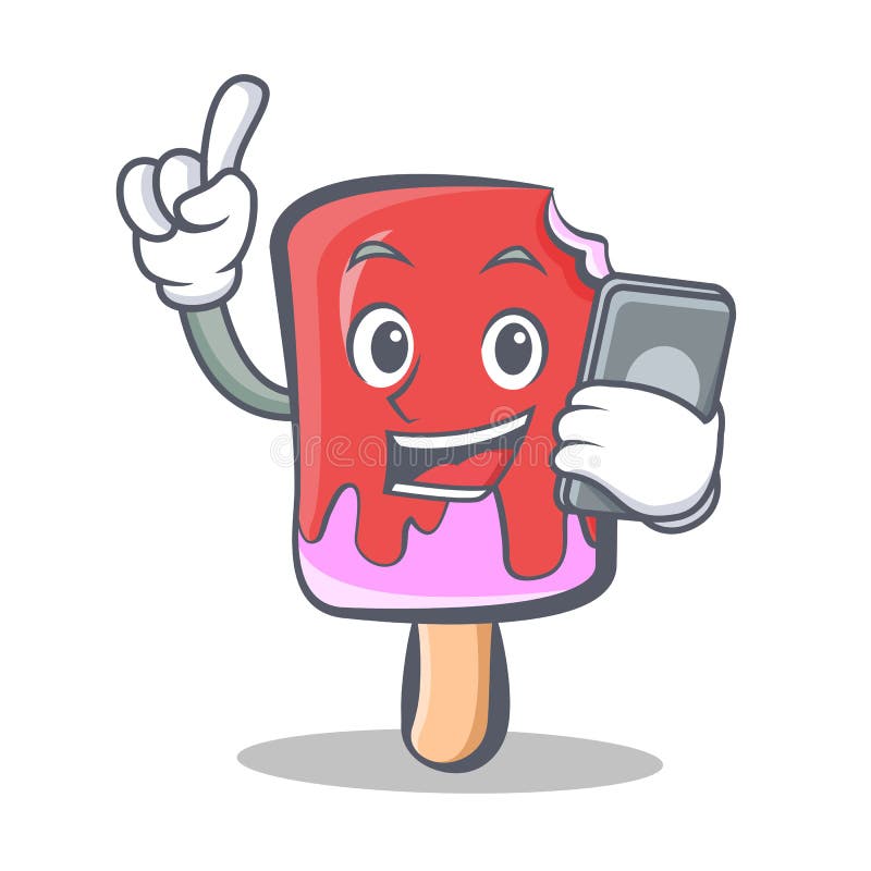 Ice Cream Character Cartoon with Phone Stock Vector - Illustration of ...