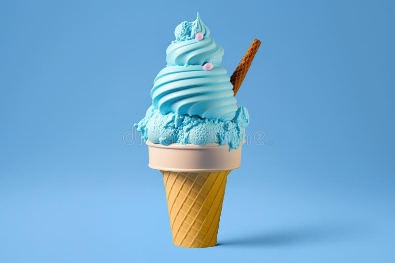 Ice Cream Cone on Blue Background Stock Illustration - Illustration of ...