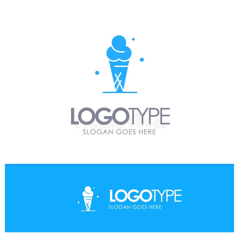 Ice Cream, Cream, Ice, Cone Blue Solid Logo with Place for Tagline ...