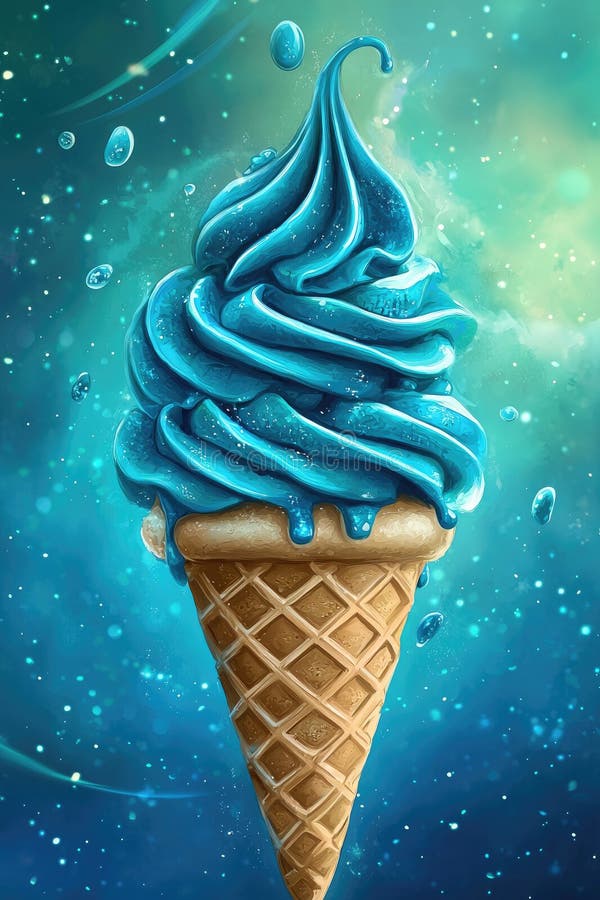 Ice Cream Cone with Blue Turquoise Background Stock Illustration ...