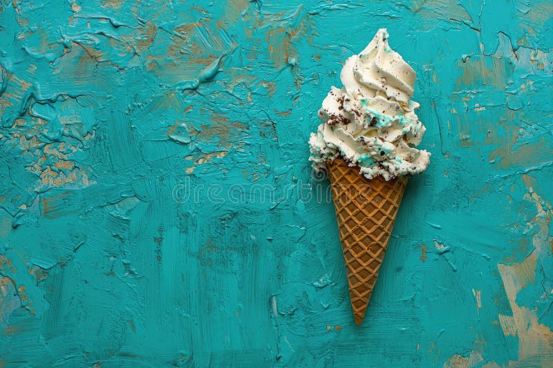 Ice Cream Cone with Blue Turquoise Background Stock Illustration ...