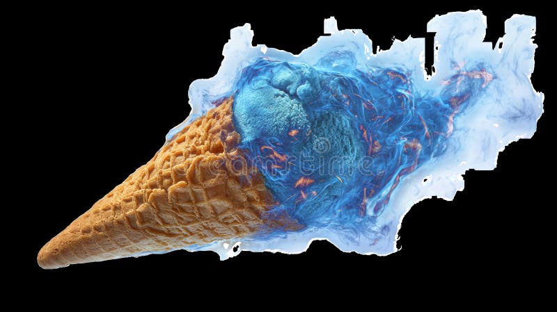 Ice Cream Cone Burning with Blue Fire on Transparent Background Stock ...