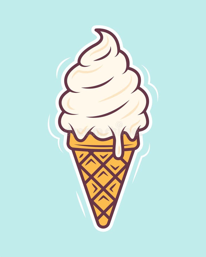 Ice Cream Cone Cartoon Style Vector Illustration Isolated On A Yellow Background Stock Vector