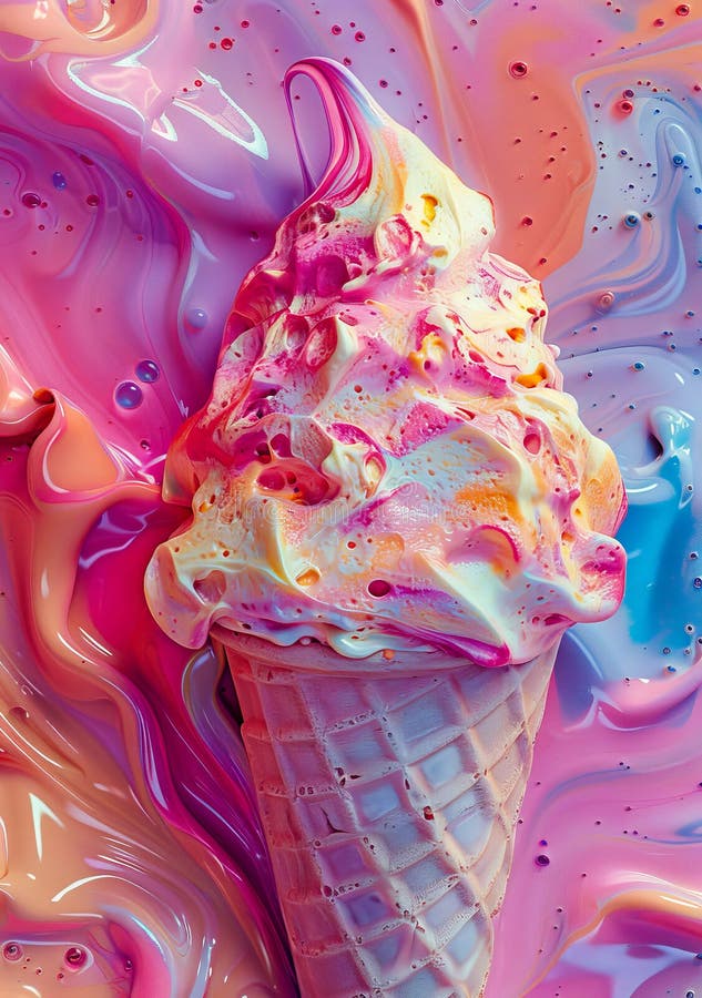 Ice Cream Cone with Colorful Liquid on Top Stock Image - Image of cone ...