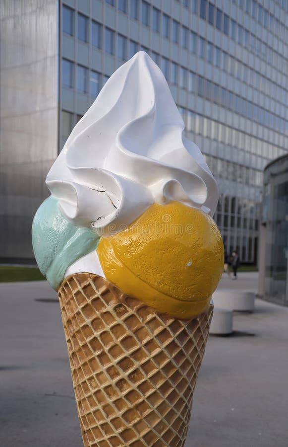 Ice Cream Cone Display in Front of a Modern Skyscraper Stock Photo ...