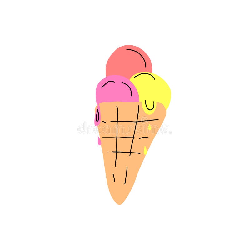 Ice Cream Cone Doodle, Vector Illustration, Hand Drawn, Doodles Stock ...