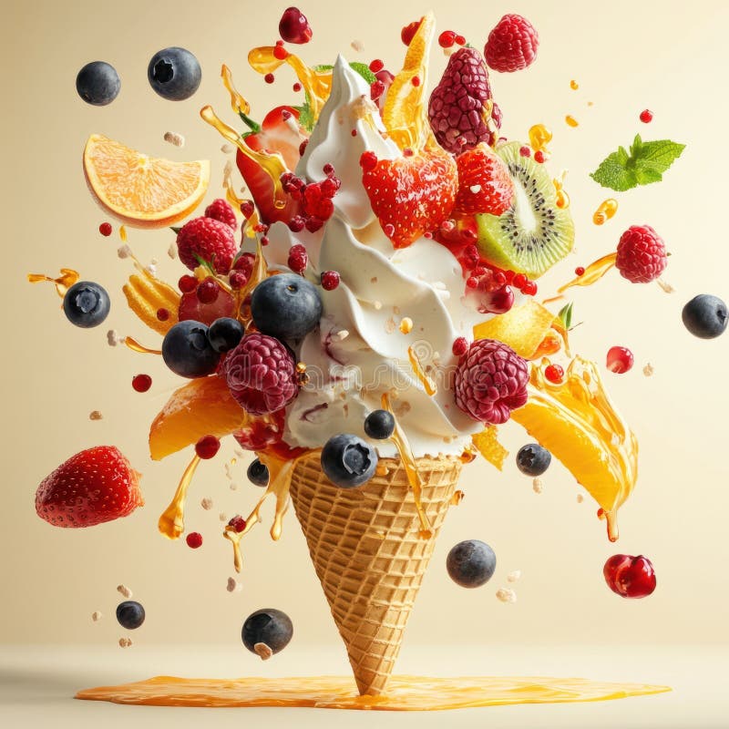 Ice Cream Cone Exploding Fresh Fruit Juice Stock Photos - Free ...