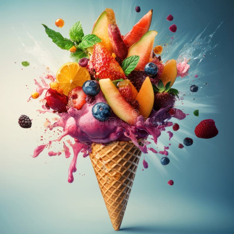 Ice Cream Cone Exploding Fresh Fruit Juice Stock Photos - Free ...