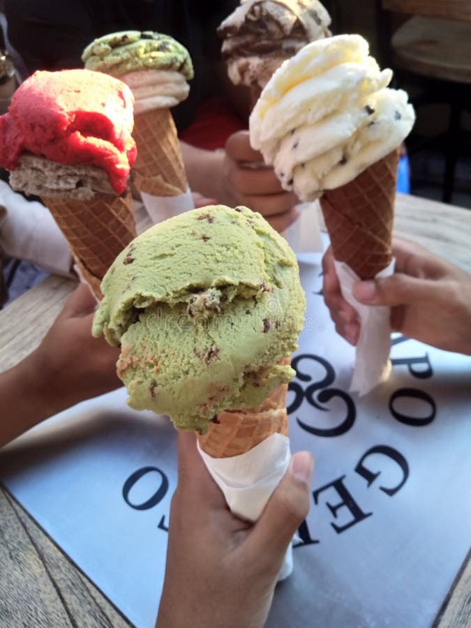 Green tea ice cream cone stock photo. Image of closeup - 97887534