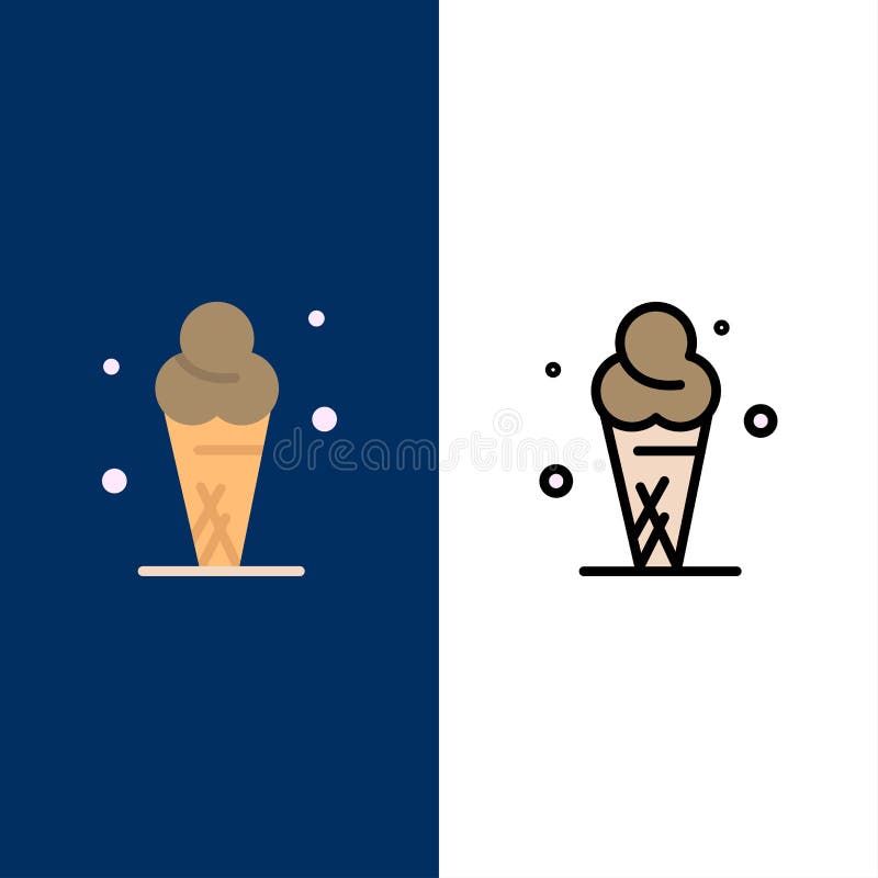 Ice Cream, Cream, Ice, Cone Icons. Flat and Line Filled Icon Set Vector ...