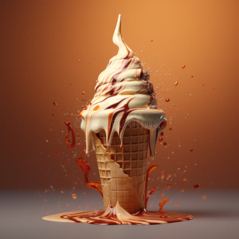 Ice Cream Cone with Liquid Splashing on Top Stock Illustration ...