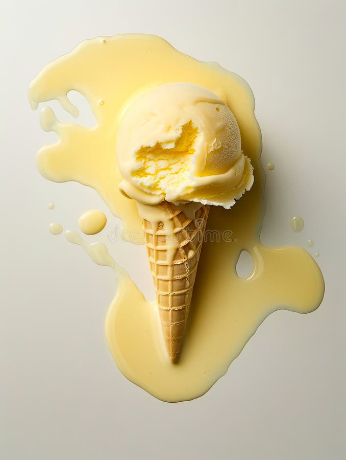 Ice Cream Cone with Melted Icecream Stock Image - Image of dessert ...