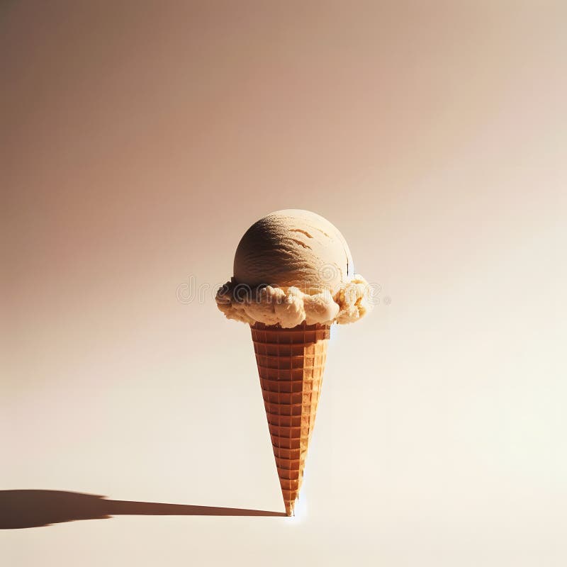 Ice Cream Cone with Shadow on White Background. Minimal Style, Summer ...