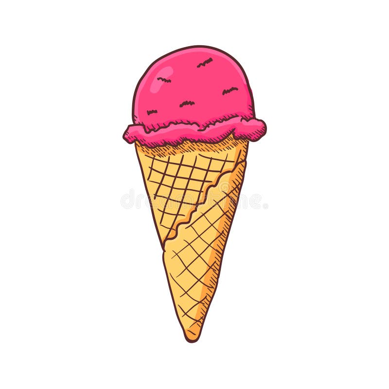 Ice Cream Cone Sketch. Hand Drawn. Vector Stock Vector - Illustration ...