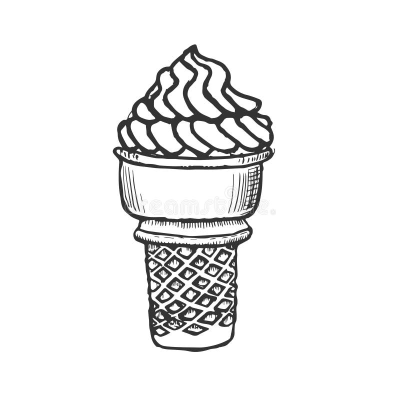 Ice Cream Cone Sketch. Hand Drawn Stock Vector - Illustration of fruit ...