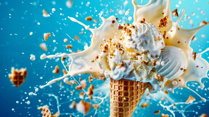 Ice Cream Cone with Splashing Liquid Stock Photo - Image of underwater ...