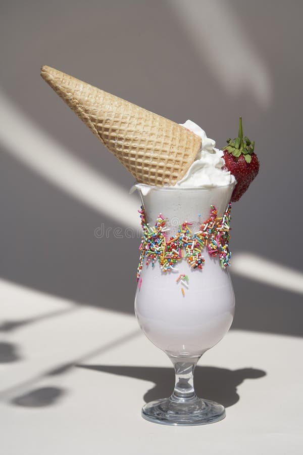 Ice Cream Cone with a Strawberry. Sundae Ice Cream Stock Photo - Image ...