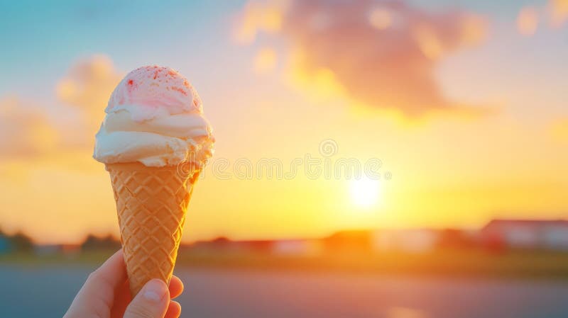 Ice Cream Cone at Sunset Outdoors Stock Illustration - Illustration of ...