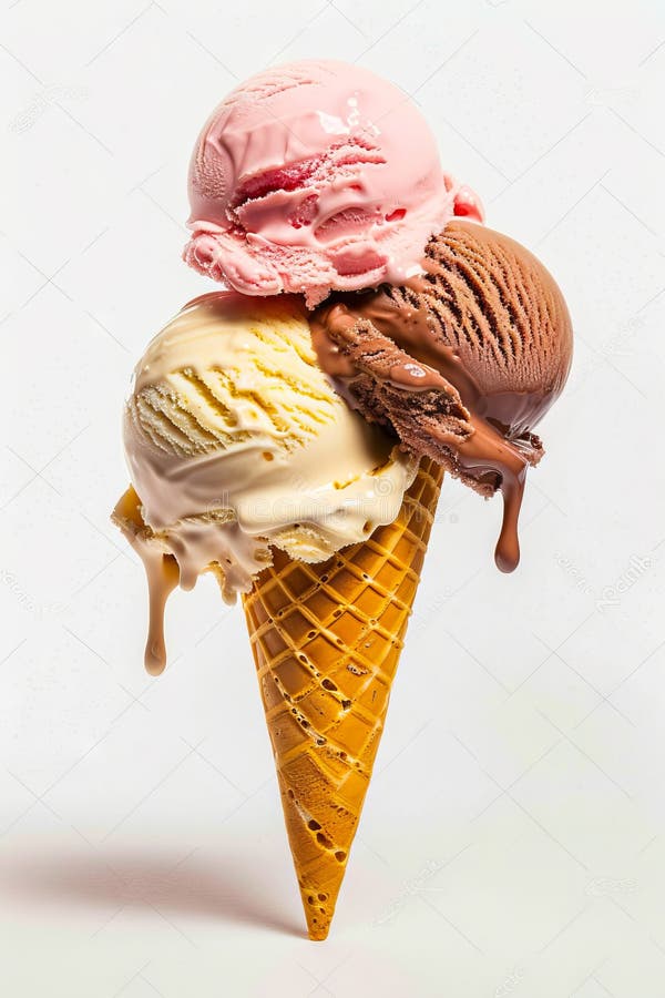 Three Scoops of Ice Cream in a Waffle Cone Stock Photo - Image of flavors, dairy: 309994624