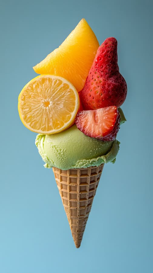 Ice Cream Cone with Tropical Fruits. Stock Photo - Image of exotic ...