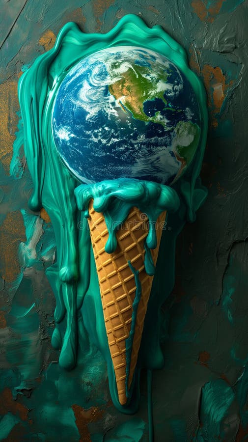 Ice Cream in a Cone Waffle Cup in the Shape of the Planet Earth. Stock ...