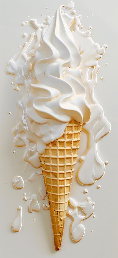Ice Cream Cone with Whipped Cream and Dripping Liquid Stock Image ...