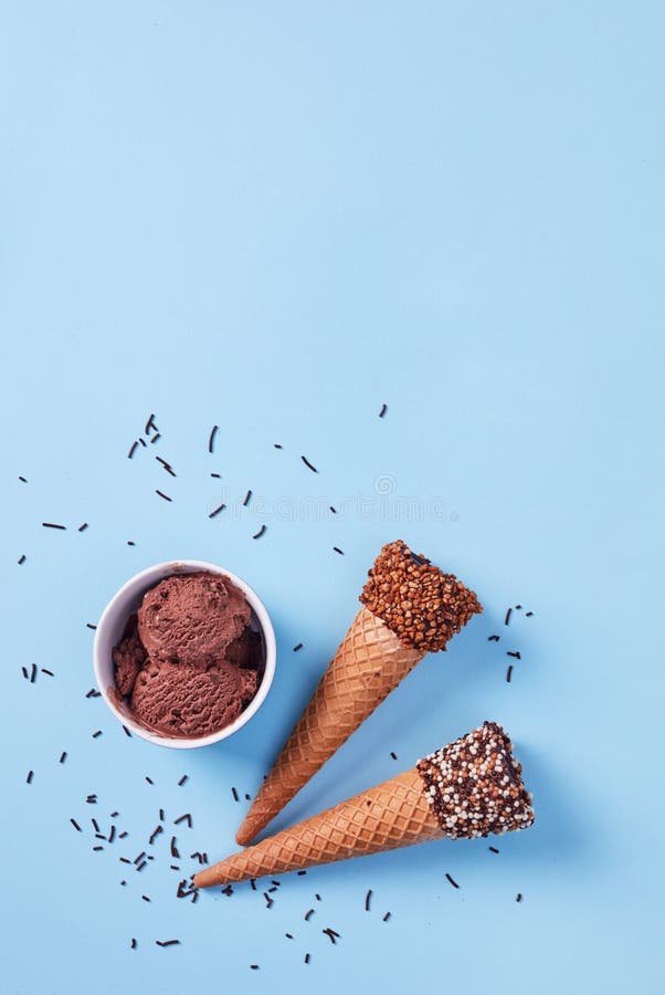 Ice Cream Cones and Chocolate Cups Stock Image - Image of blue, multi ...