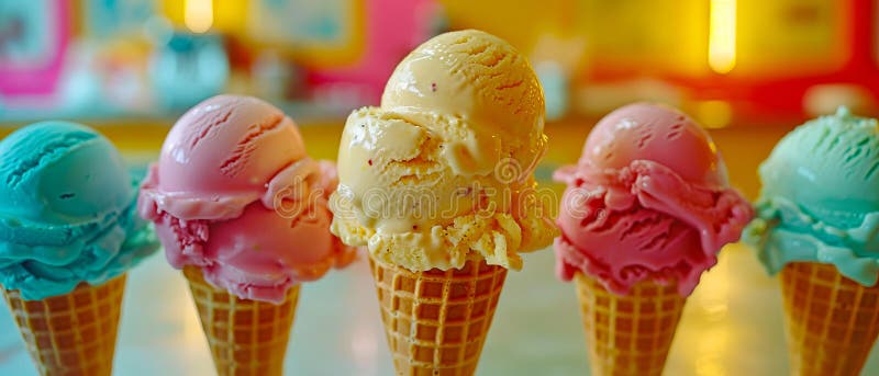Ice Cream Cones with Different Colored Ice Stock Photo - Image of soft ...