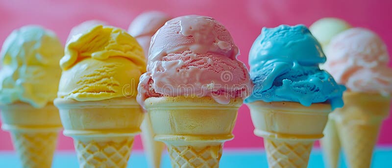 Ice Cream Cones with Different Colors of Ice Stock Image - Image of ...