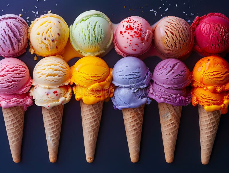 Ice Cream Cones with Different Colors of Ice Stock Photo - Image of ...