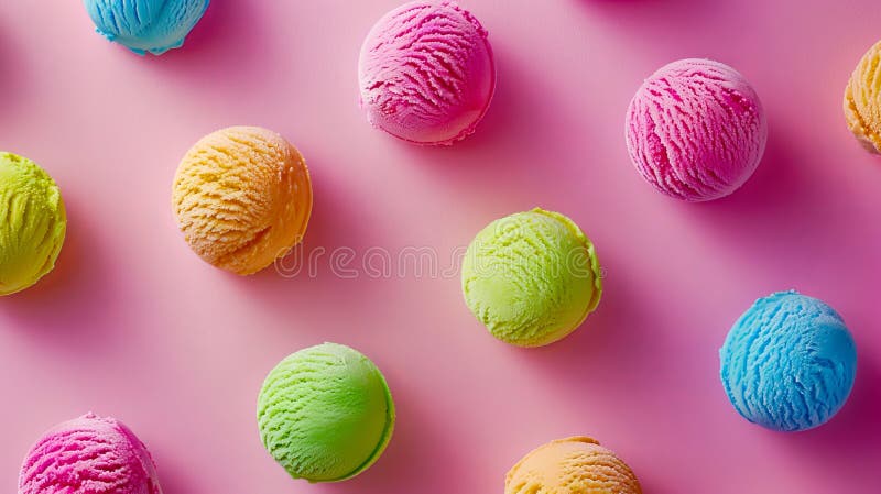 Ice Cream Cones in Different Colors on a Pink Background Stock Image ...