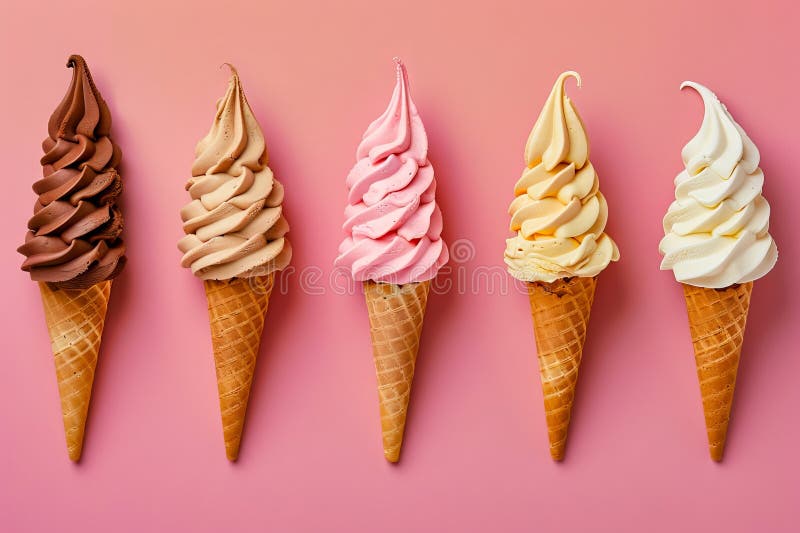 Ice Cream Cones with Different Colors and Toppings Stock Image - Image ...