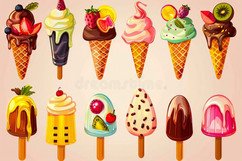 Ice Cream Cones with Different Flavors Stock Photo - Image of sweetness ...