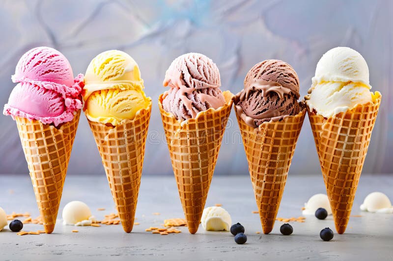 Ice Cream Cones with Different Flavors Stock Image - Image of frozen ...