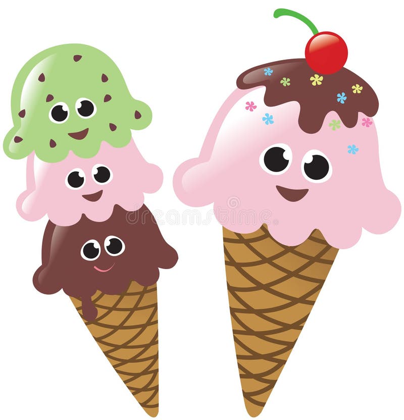 Set Cartoon Ice Cream Cones Stock Vector - Illustration of cones ...