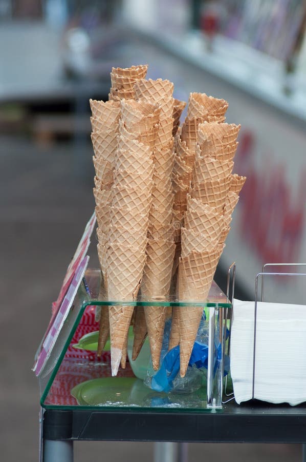 Ice Cream Cones Pile at the Fun Fair Stock Photo - Image of sugar, food ...
