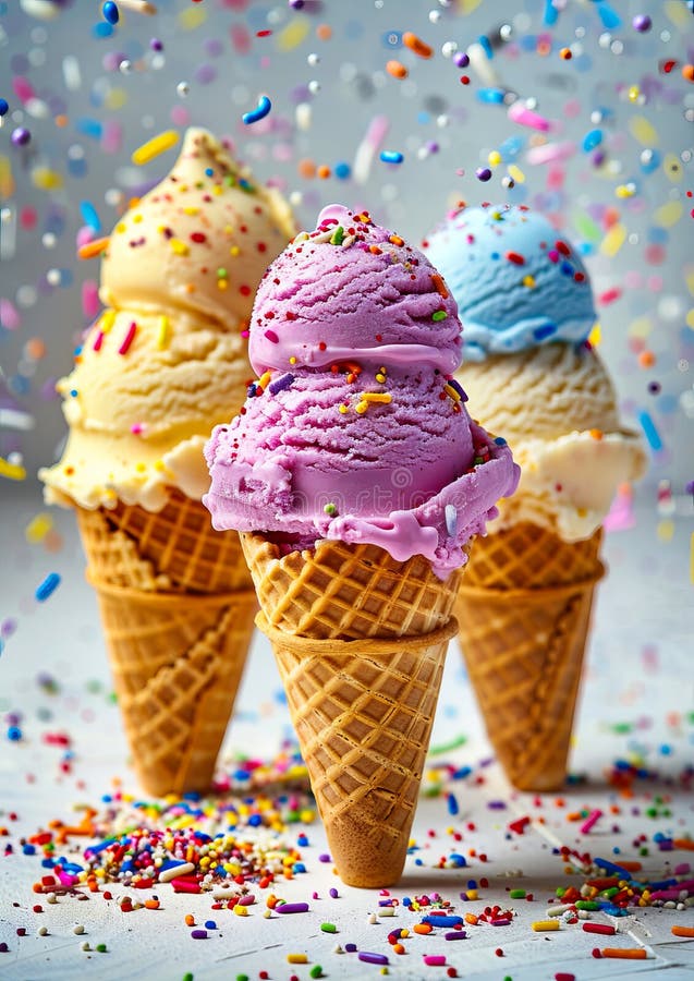 Ice Cream Cones with Sprinkles and Confetti Stock Photo - Image of ...