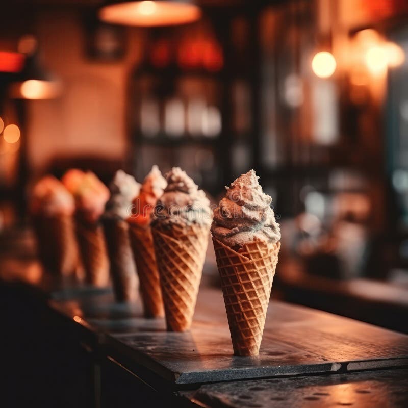 Ice Cream Cones on Stone in Rustic Pub. Generative AI Stock ...