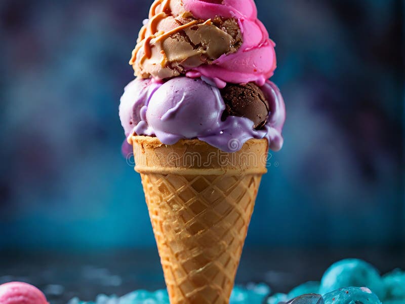 Ice Cream in Cones of Various Color Variants Stock Illustration ...
