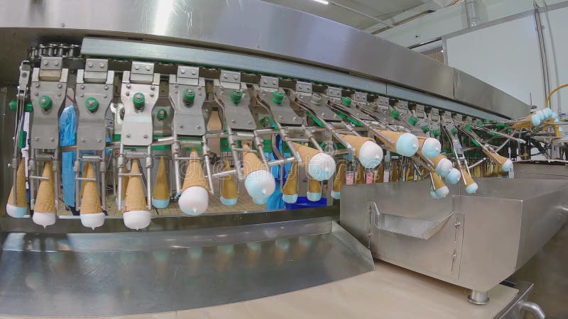Automated Production of Ice Cream. Automated Conveyor Line. Modern Ice ...