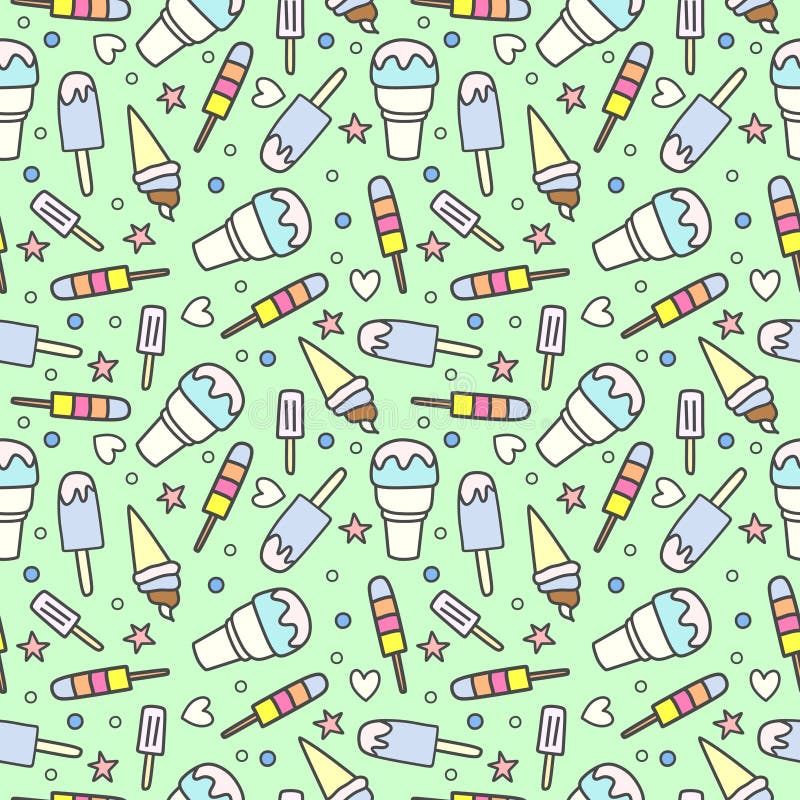 Ice Cream Cool Drink Seamless Pattern Isolated on Green Background ...