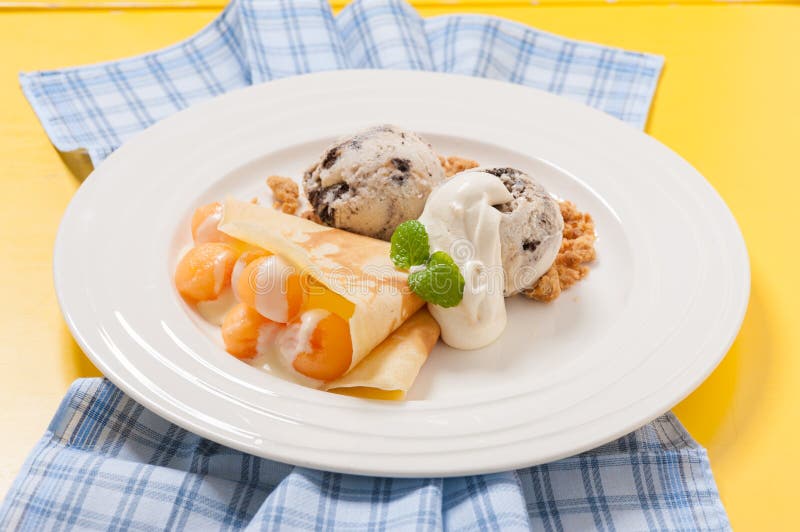 Ice cream crepe stock image. Image of fruit, food, refreshment - 50569043