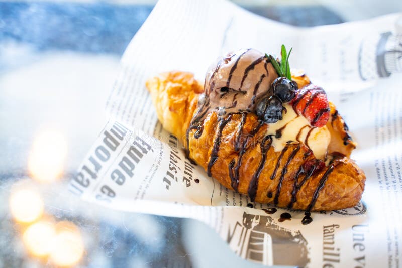 Ice Cream and Croissant for Dessert Stock Photo - Image of chocolate ...