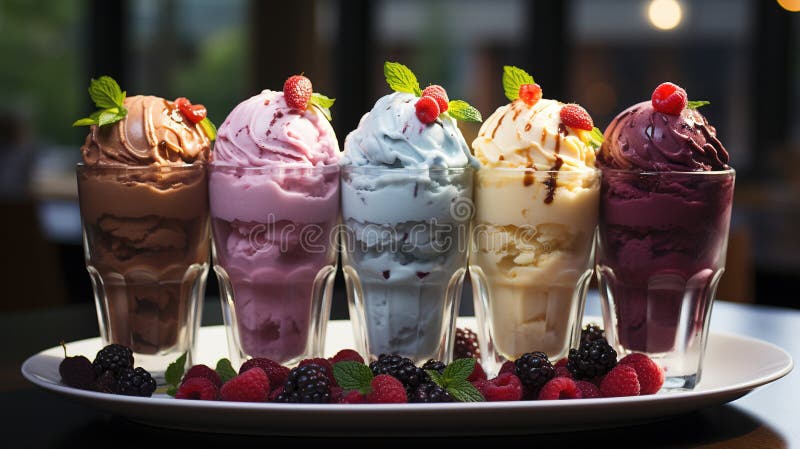 Ice Cream in a Cup Multiple Scoops Different Flavors Selective Focus ...